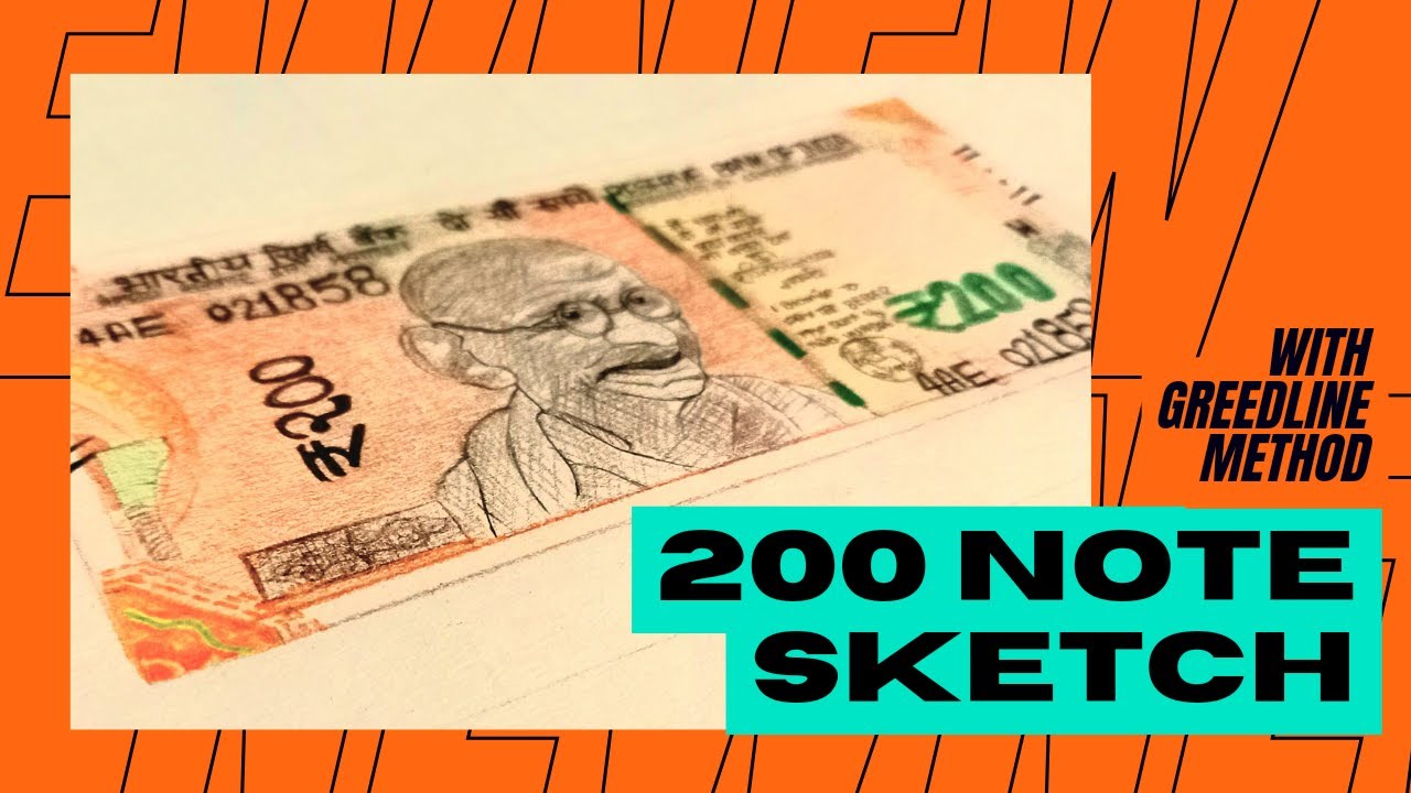 200 note sketch 💰/ drawing/pencil colors/gridline method - YouTube