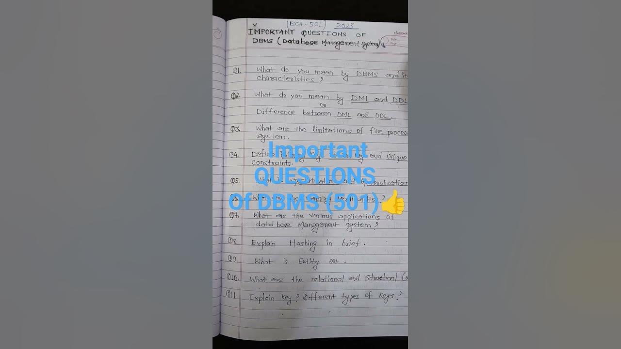 Important Questions For Database Management System 501databasemanagementsystem Shorts Exam