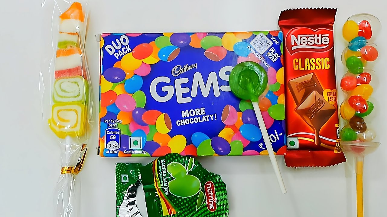 Cadbury GEMS Chocolate vs Lollipop Candy Unwrapping | Oddly Satisfying ...