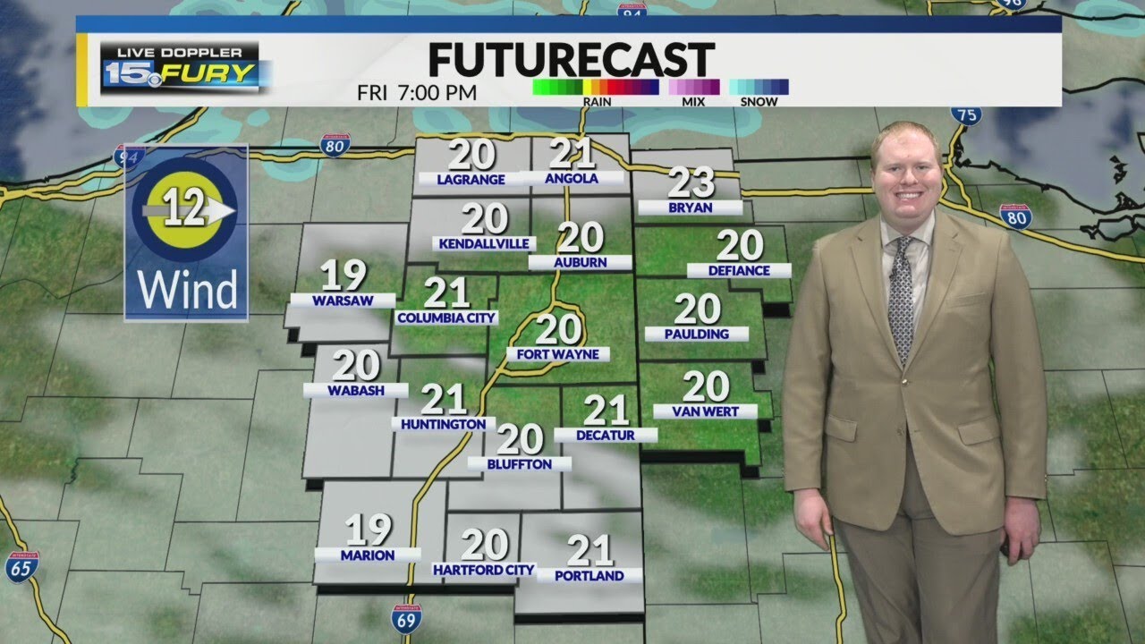 Lake effect snow showers and cold air linger Friday evening - YouTube