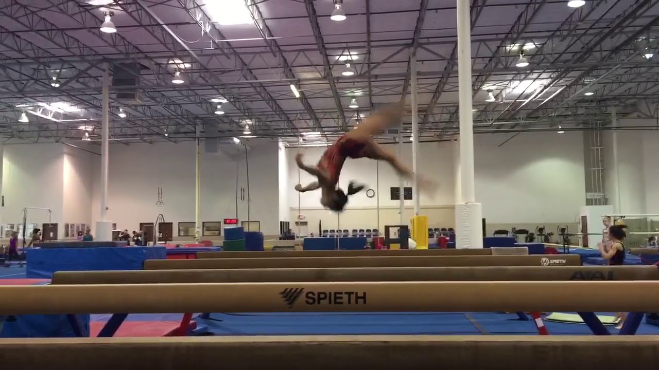 Backhand Spring Lay Lay on High Beam - YouTube
