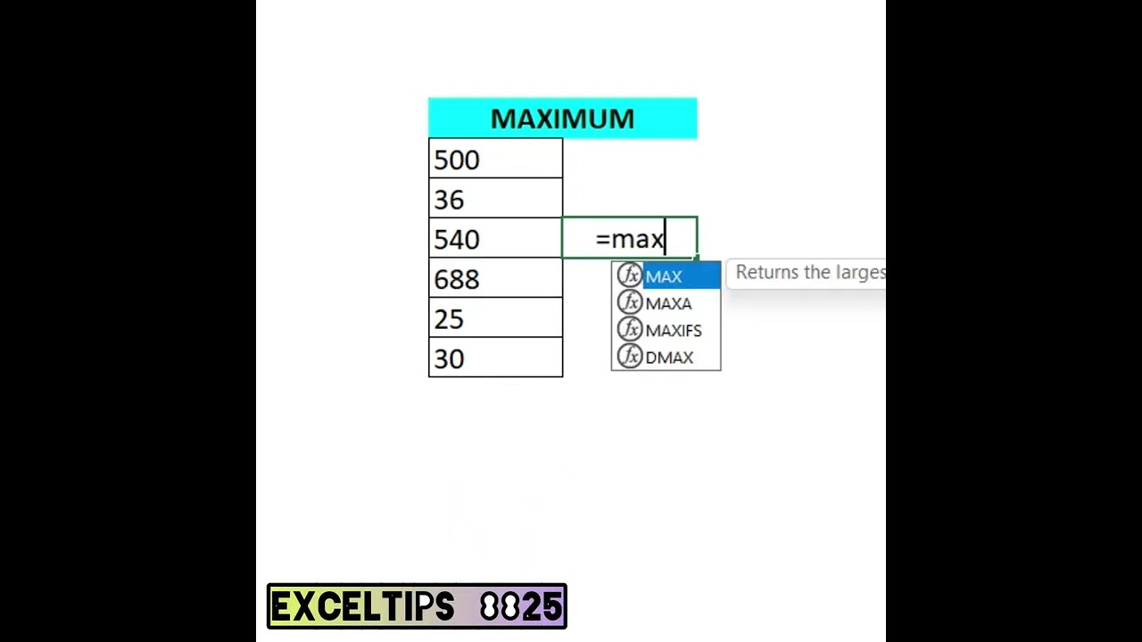How To Find Largest Number By Using Excel Maximum Function Exceltips Exceltricks 3501