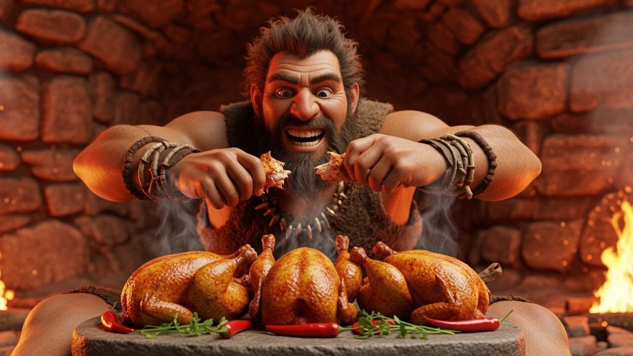 Prehistoric Mukbang | Caveman Eats Roasted Chicken! 😋🔥 - YouTube