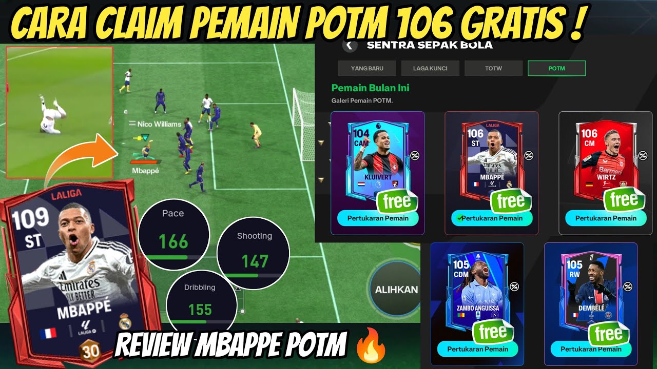 CARA MENDAPATKAN MBAPPE POTM 106 GRATIS ! REVIEW GAMEPLAY MBAPPE POTM ...