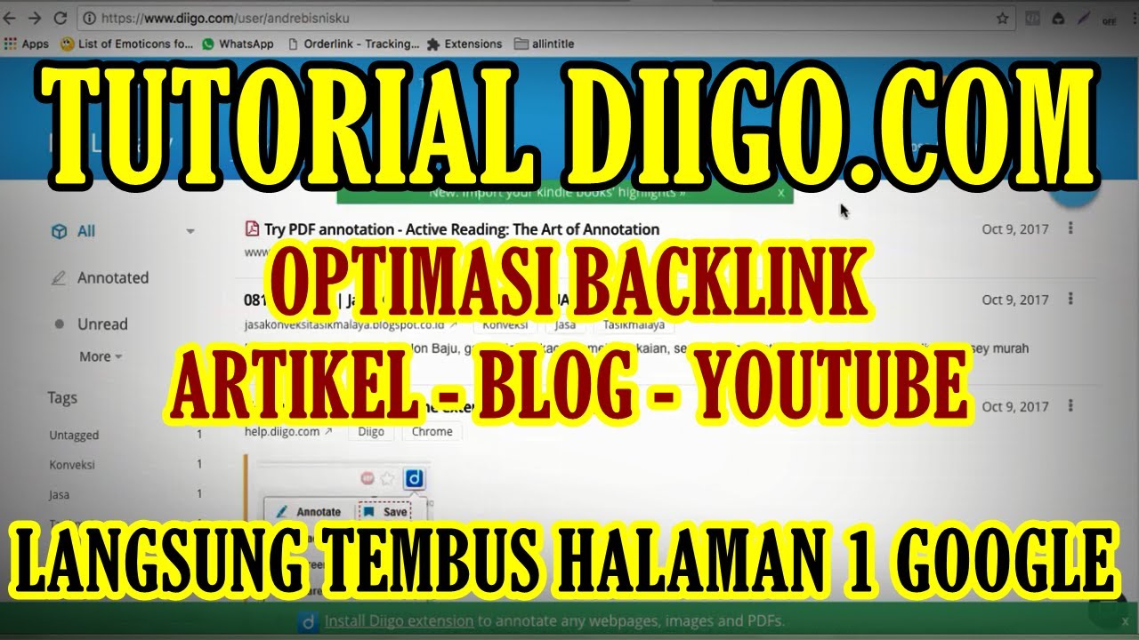 Tutorial Diigo.com Optimasi Backlink Dummy Blog Artikel, Blog & Youtube Masuk Halaman 1 Google ...