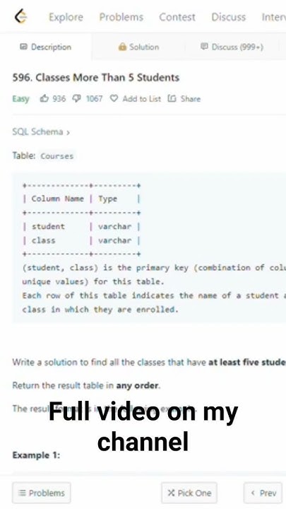 Leet Code Sql Problem 596 Leetcode Sql Youtube