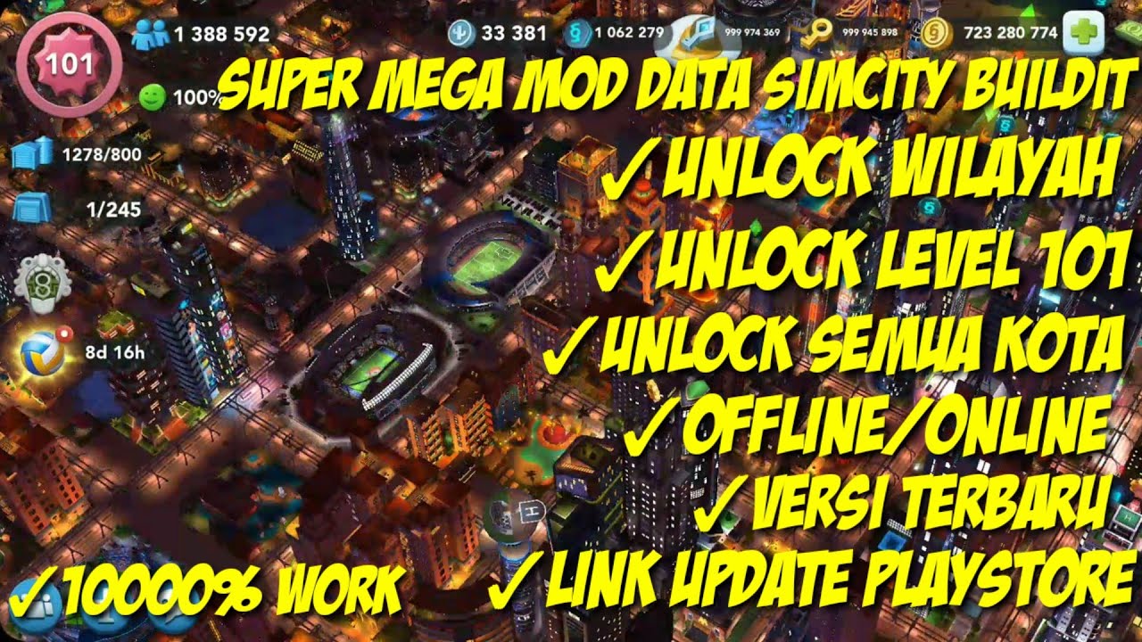 Simcity buildit mod hack Apk data/unlock wilayah/unlock level/unlock ...
