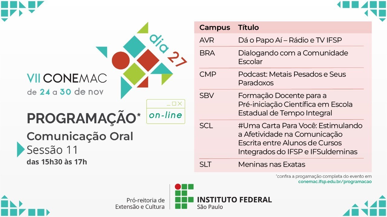 VII CONEMAC - Comunicações Orais - 27/11/2023 sala 02 - sessões 11 e 13 ...