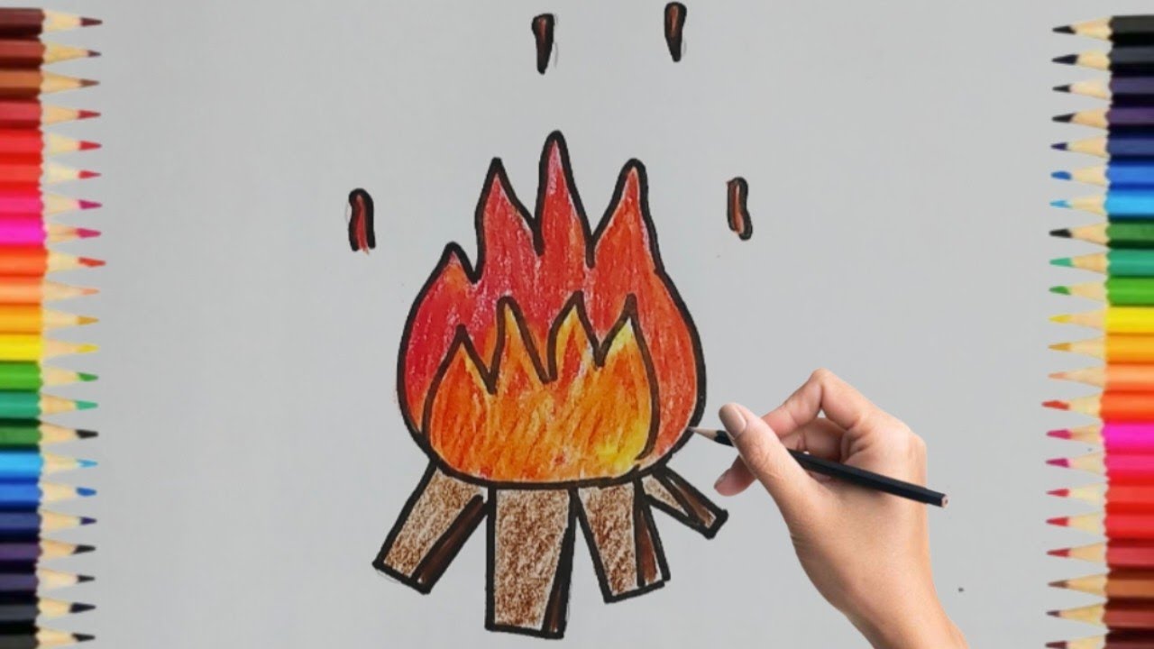 How to draw fire (pencil) picture / coloring / for kids - YouTube