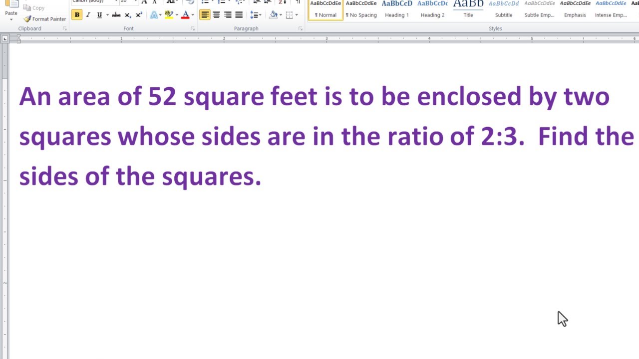 Find the Sides of the Two Squares Enclosing an Area of 52 Square Feet ...