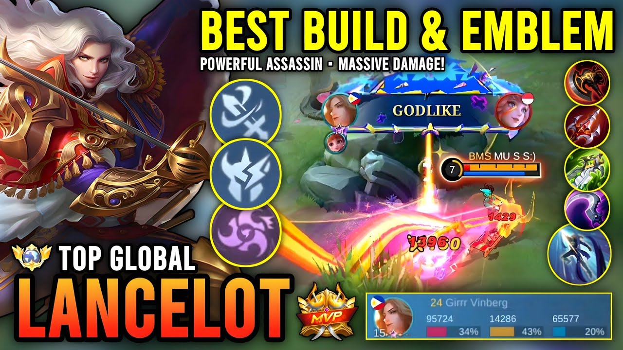 MASSIVE DAMAGE!! LANCELOT BEST BUILD & EMBLEM 2023 | TOP GLOBAL ...