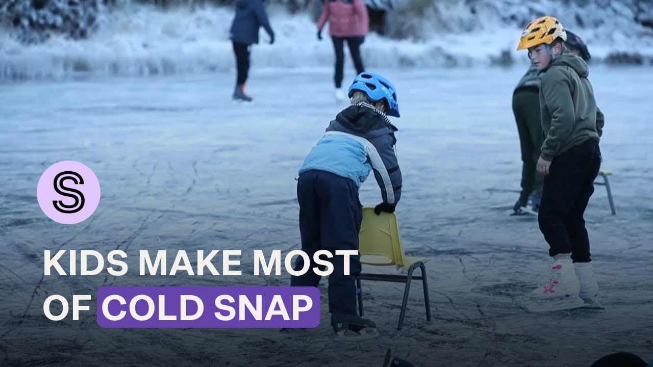Children whip out their skates as cold snap freezes over Nelson lake ...