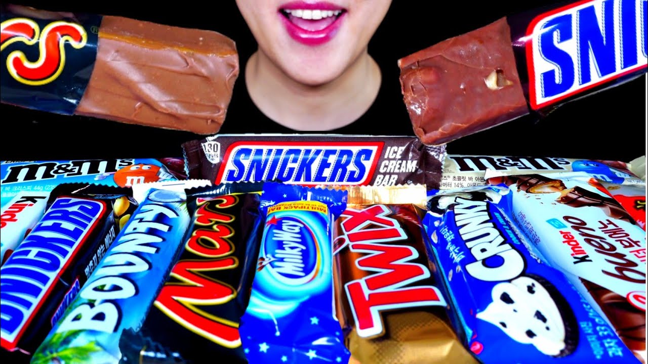 ASMR CHOCOLATE CANDY BARS, ICE CREAM BAR *SNICKERS, MARS, TWIX, KINDER ...