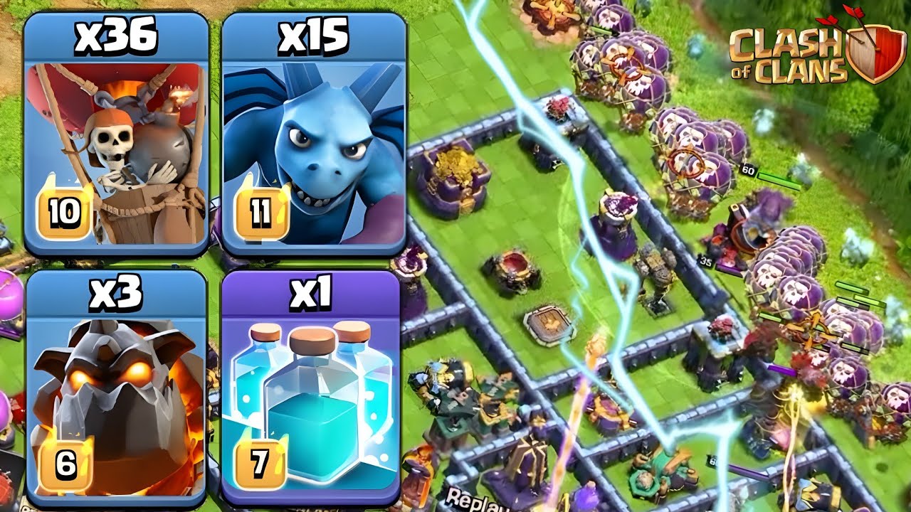 CLONE Lava loon Minions Attack Strategy!! 36× Balloon + 15× Minion + 3× ...