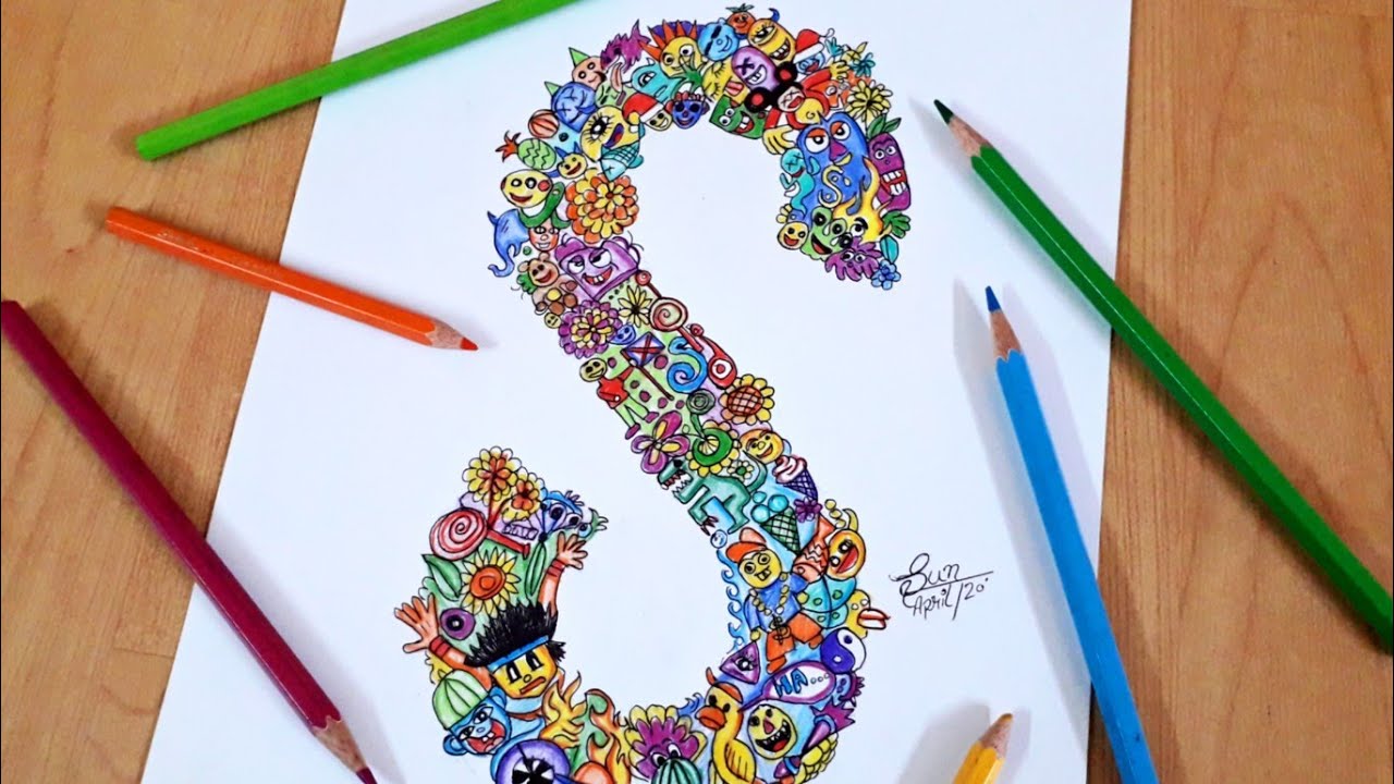 Doodling with color pencils on my name's first letter "S" || inspired ...