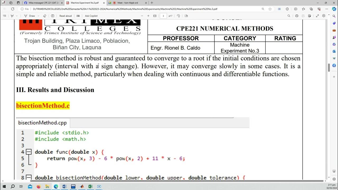 Numerical Methods - Machine Experiment No.3 Bisection Method - YouTube