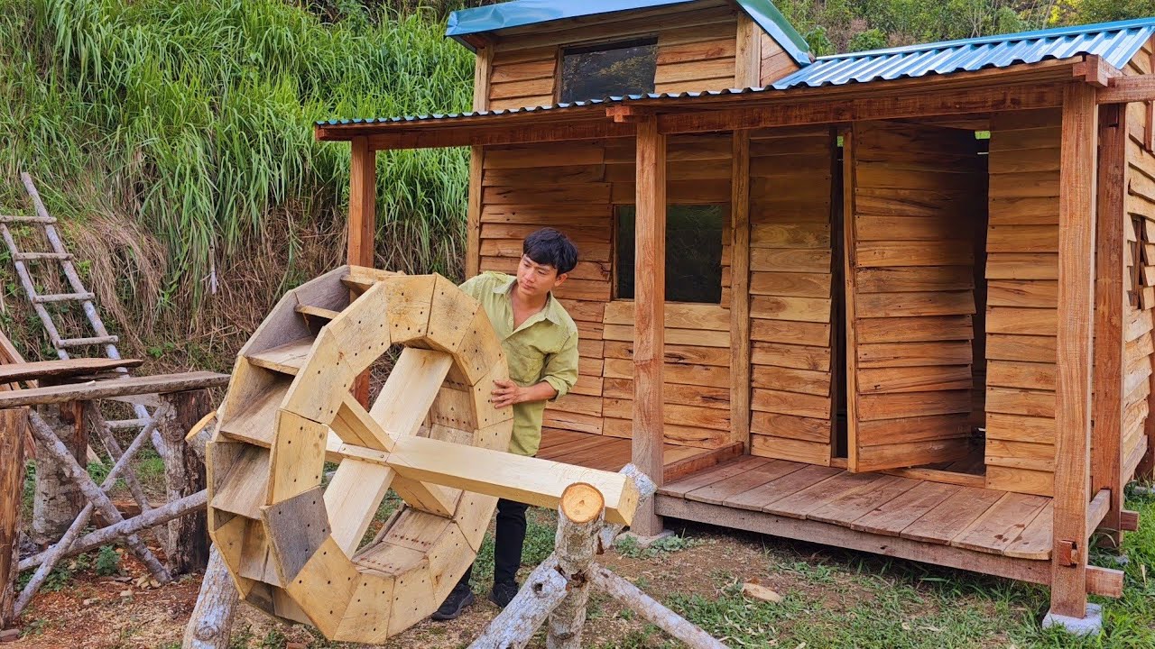 Build Cabin | Constructing a Bushcraft Waterwheel | Hydropower Energy ...