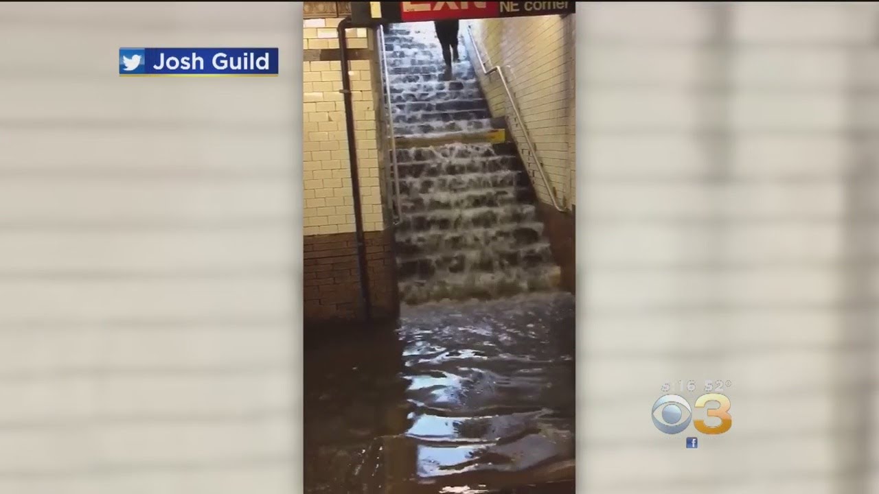 Heavy Rain Causes Subway Flooding In New York - YouTube