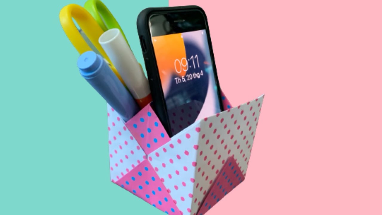 Crazy Origami paper pencil and IPhone holder. DIY crafts for all. - YouTube