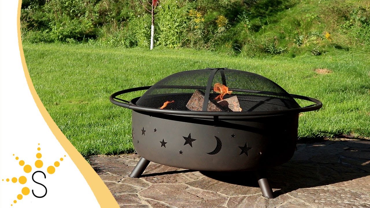 Sunnydaze 42" Large Cosmic Outdoor Fire Pit with Moon & Stars Design ...
