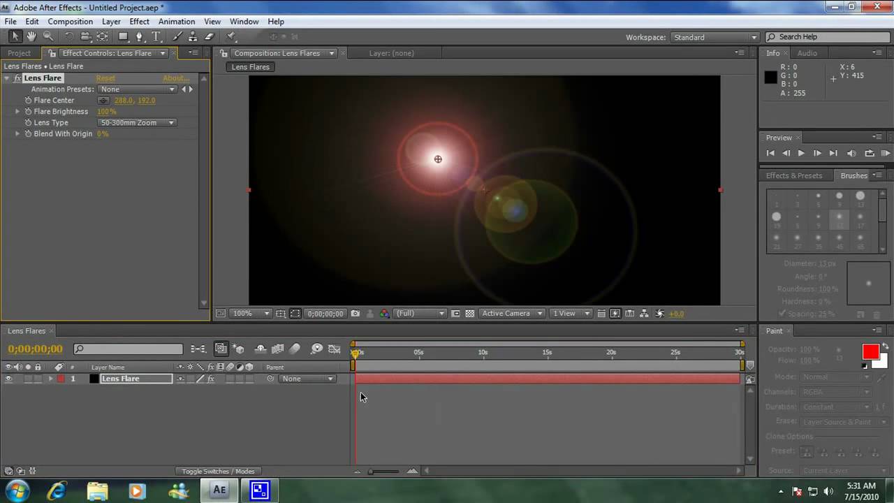 How To Add Lens Flares In After Effects - YouTube