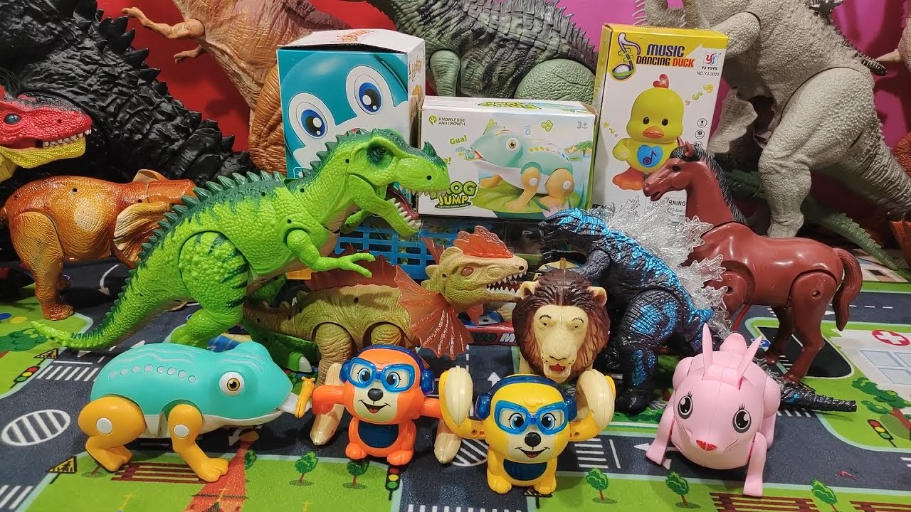 Wow!! unbox frog jump animals toy, lion monkey dinosaur godzilla rabbit ...