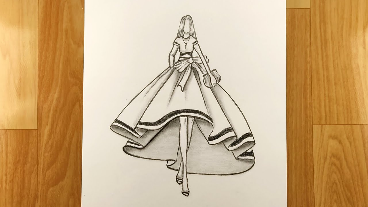 How to draw a dressed girl drawing | girl drawing step by step | easy ...