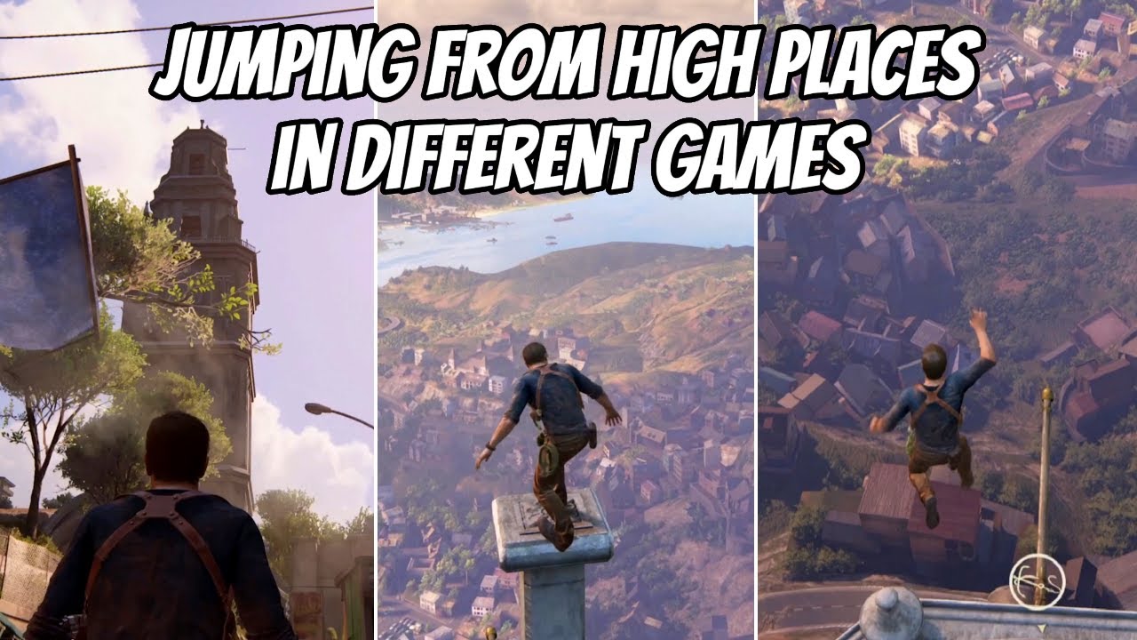 Jumping from HIGH PLACES in DIFFERENT GAMES - YouTube
