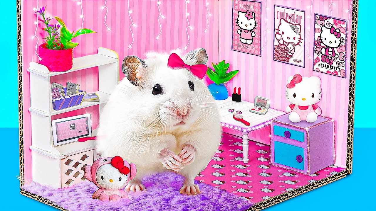 Hello Kitty Cardboard Dollhouse! How to Build Luxury Pink Castle for ...