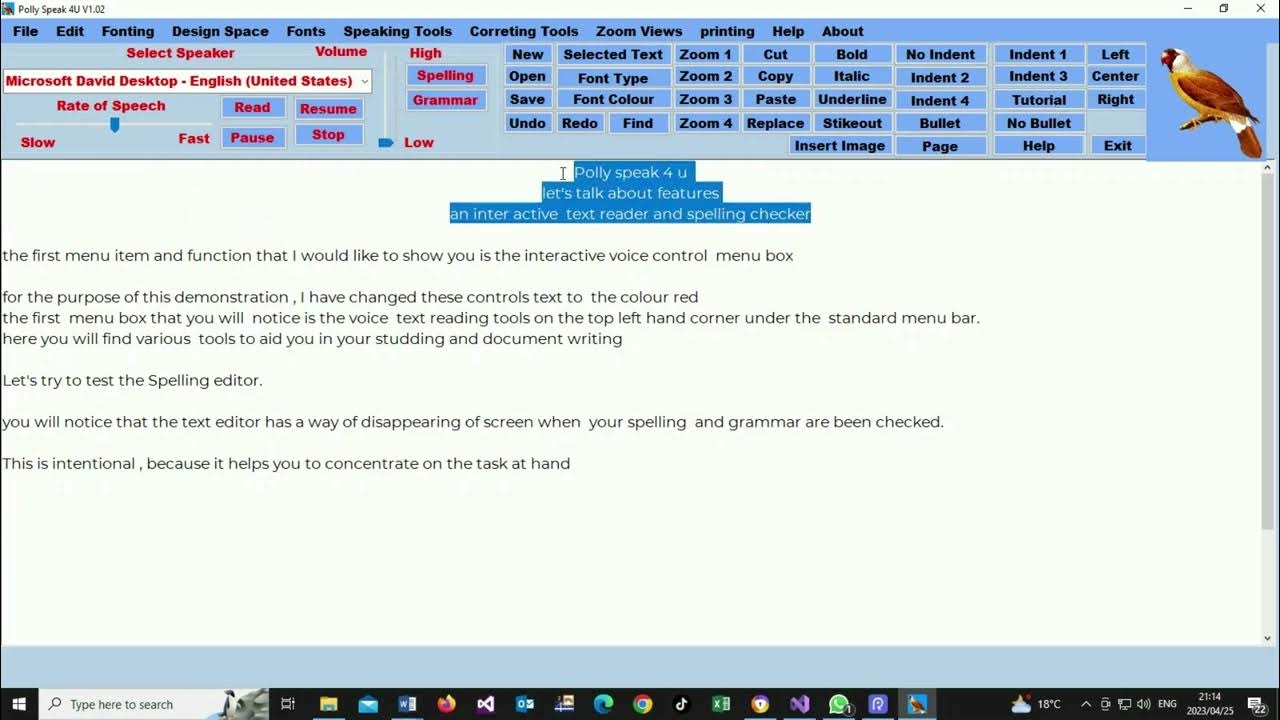 POLLY SPEAK 4u ENHANCED INTERACTIVE TEXT EDITOR FOR THE WORD BLIND - YouTube