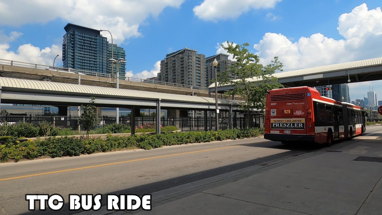 4k TTC Route 929 Bus Ride From Wilson Station To Exhibition Loop - YouTube