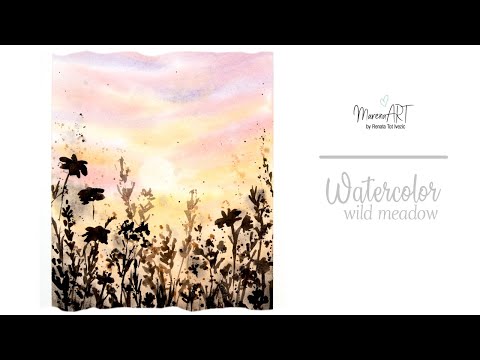 Watercolor sunset and wild flowers meadow - tutorial for beginners ...