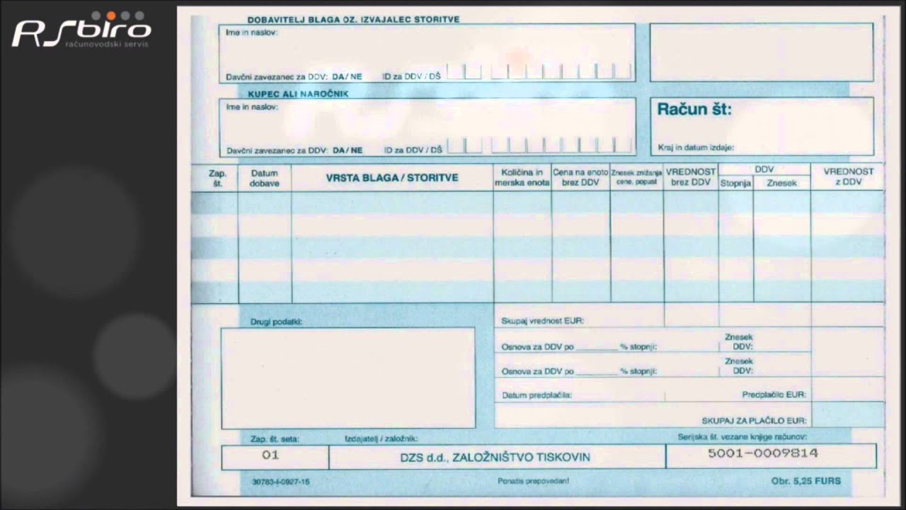 RS-Biro d.o.o.: Vezana knjiga računov - primer izpolnjevanja računov ...