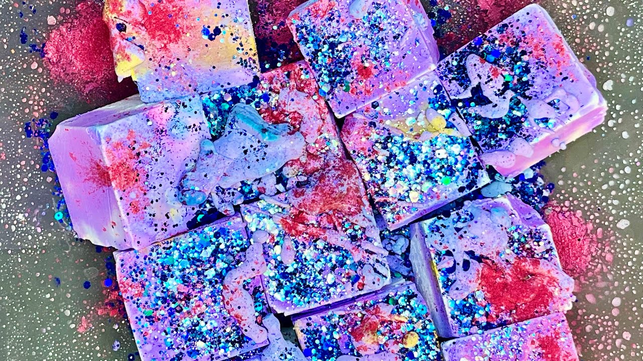 Dyed cubed blocks with glitter and holi powders and a cornstarch ...