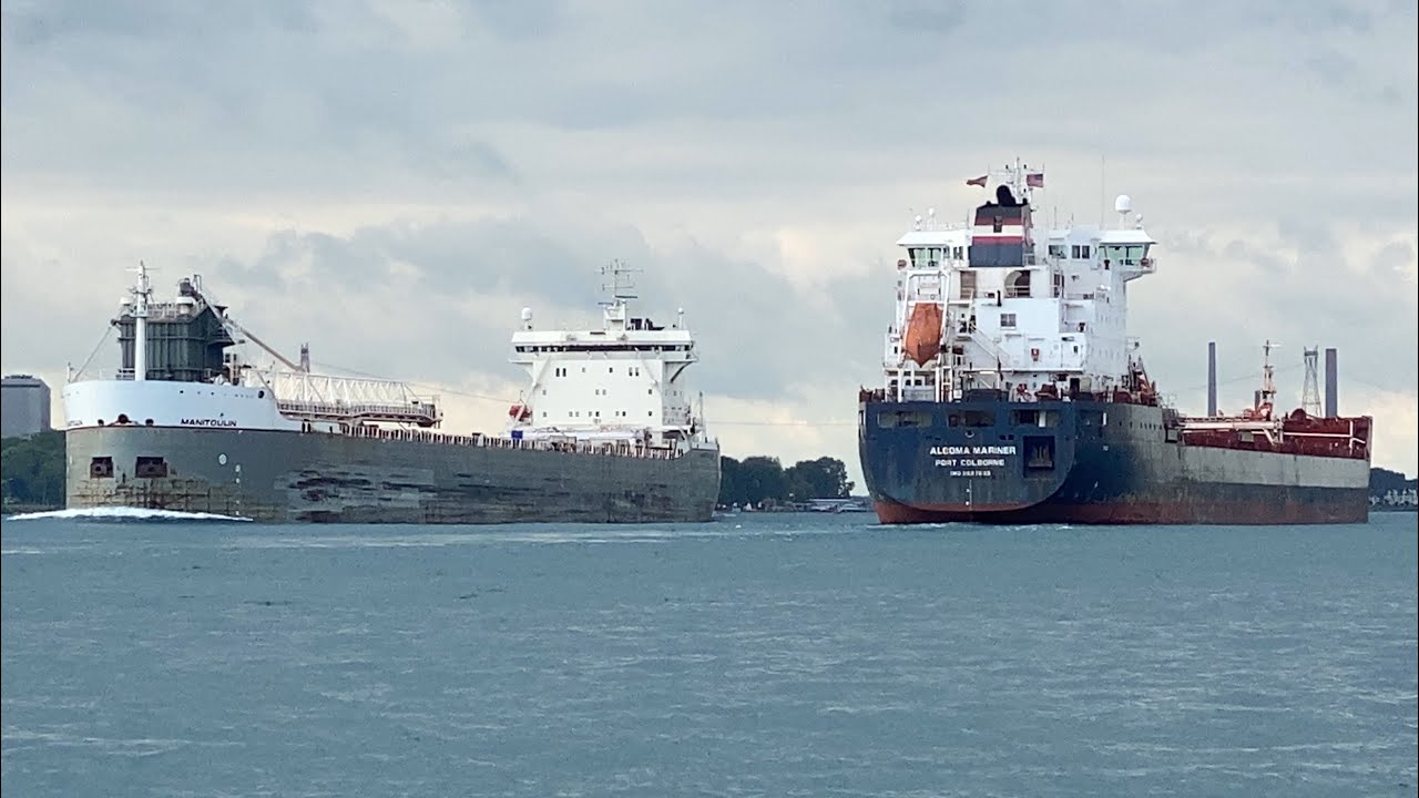 Manitoulin Freighter Passing Algoma Mariner Freighter Salute - YouTube