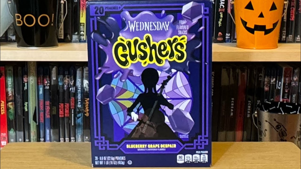 Tasting the NEW Wednesday "Blueberry Grape Despair" Gushers - YouTube