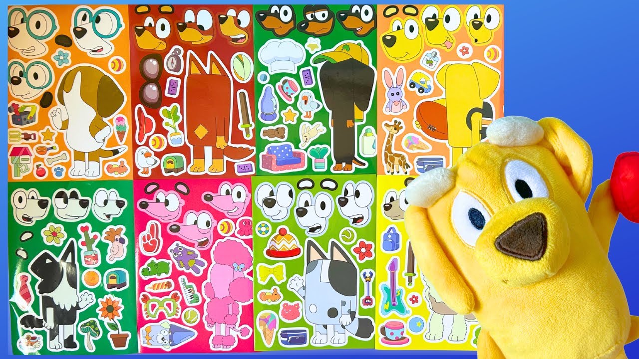 BLUEY! DIY Make a Face Stickers Activity with Coco, Muffin, Snickers ...