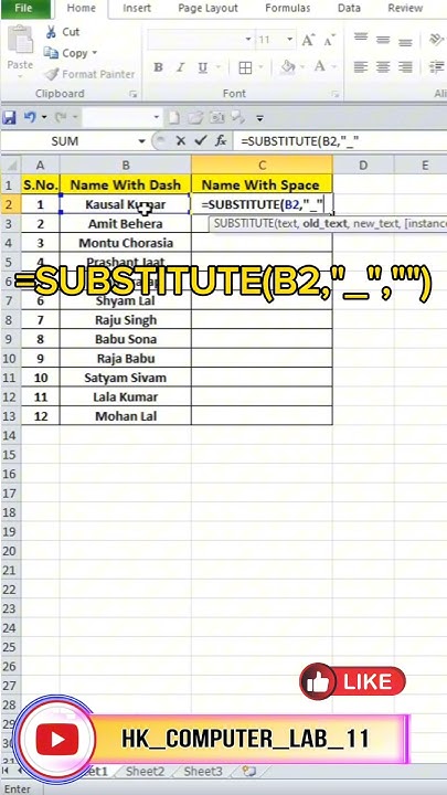 SUBSTITUTE Formula in use ms Excel//@HK_COMPUTER_LAB_11 #microsoftflightsimulator # ...