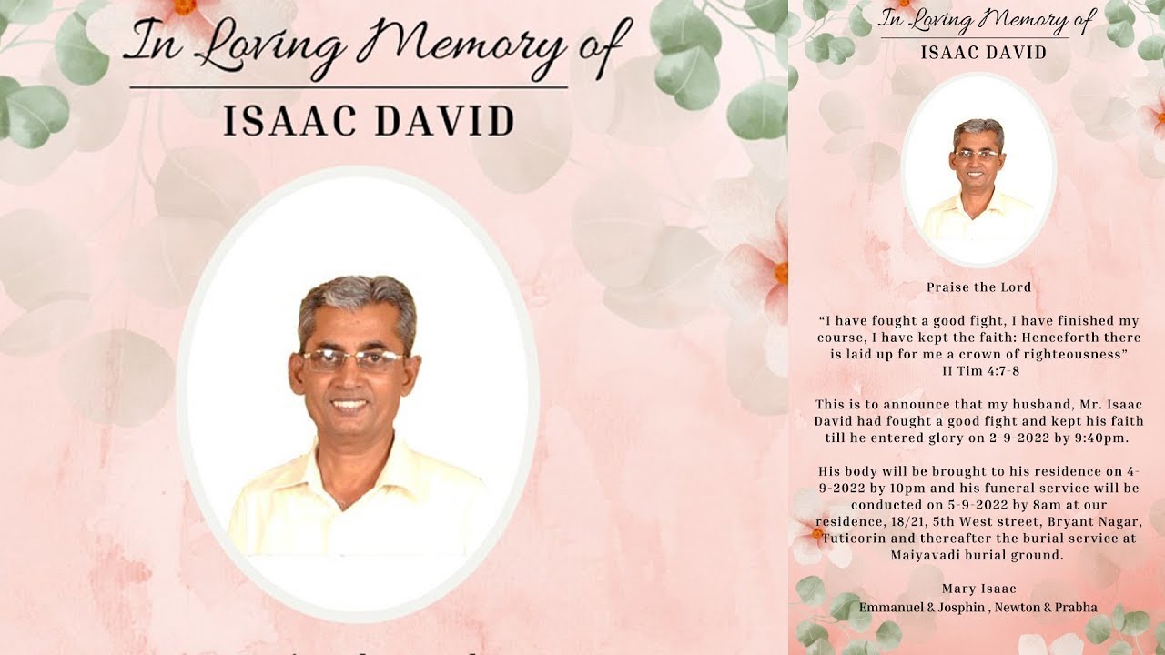 Funeral of our beloved Bro Issac Jacob David || 05-09-2022 - YouTube