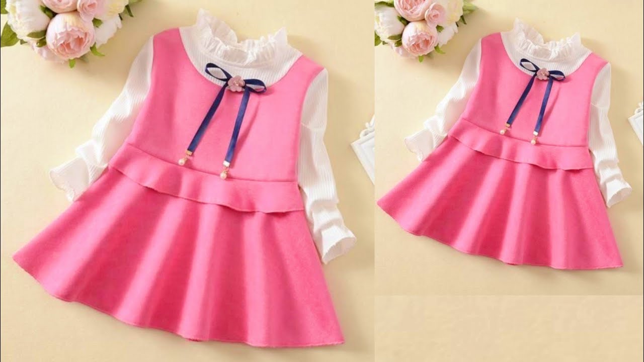 Umbrella Cut Ruffled Neck full Sleeve Baby Frock Cutting and Stitching ...