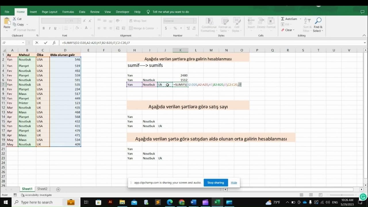 SUMIF, SUMIFS, COUNTIF, COUNTIFS funksiyalarının istifadəsi/ Using advanced functions in Excel ...