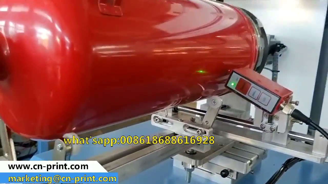 servo system cylinder screen printer for Fire extinguisher - YouTube