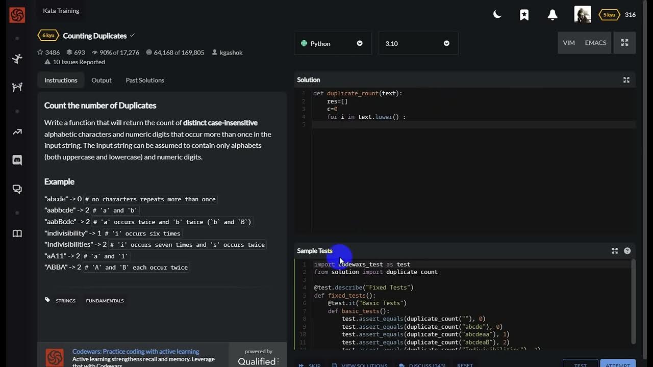 Counting Duplicates Python Codewars Youtube