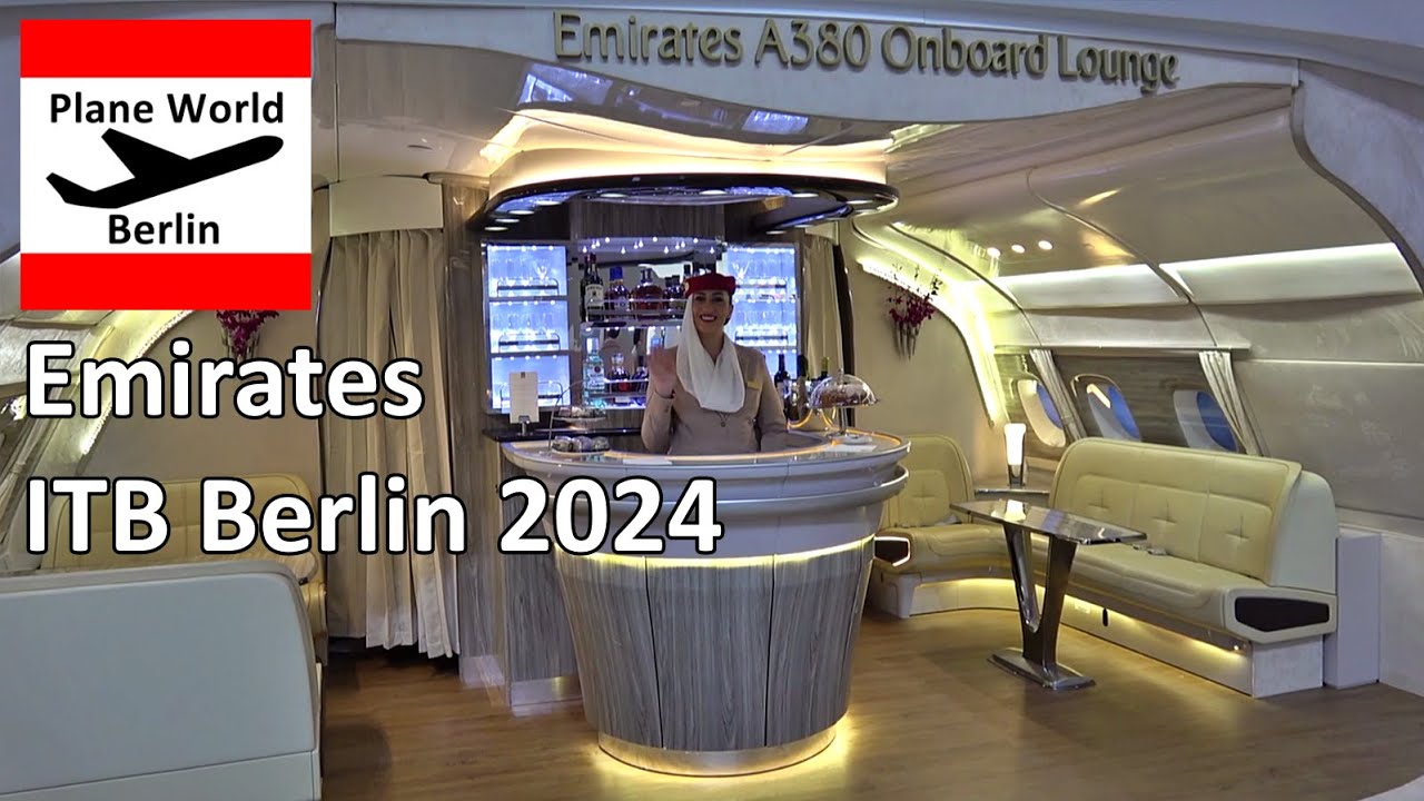 Emirates Airbus A380 & Boeing 777-300ER cabin mockup at ITB Berlin 2024 ...