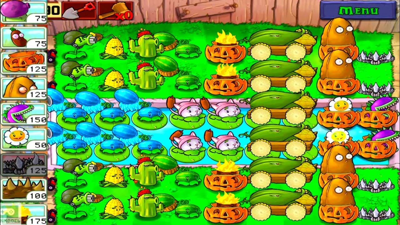 99 Plants vs Zombies In Survival Pool || Plants vs zombies mod menu ...