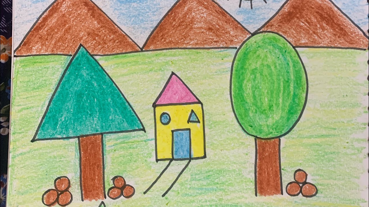 Simple scenery with the help of geometrical shape | #drawing #art # ...