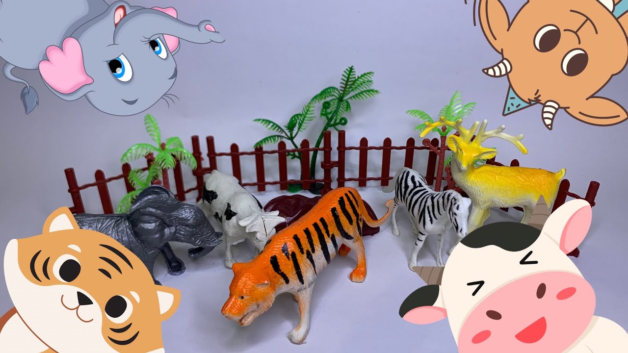 Review mainan hewan mini, gajah, zebra, rusa, sapi dan harimau - YouTube
