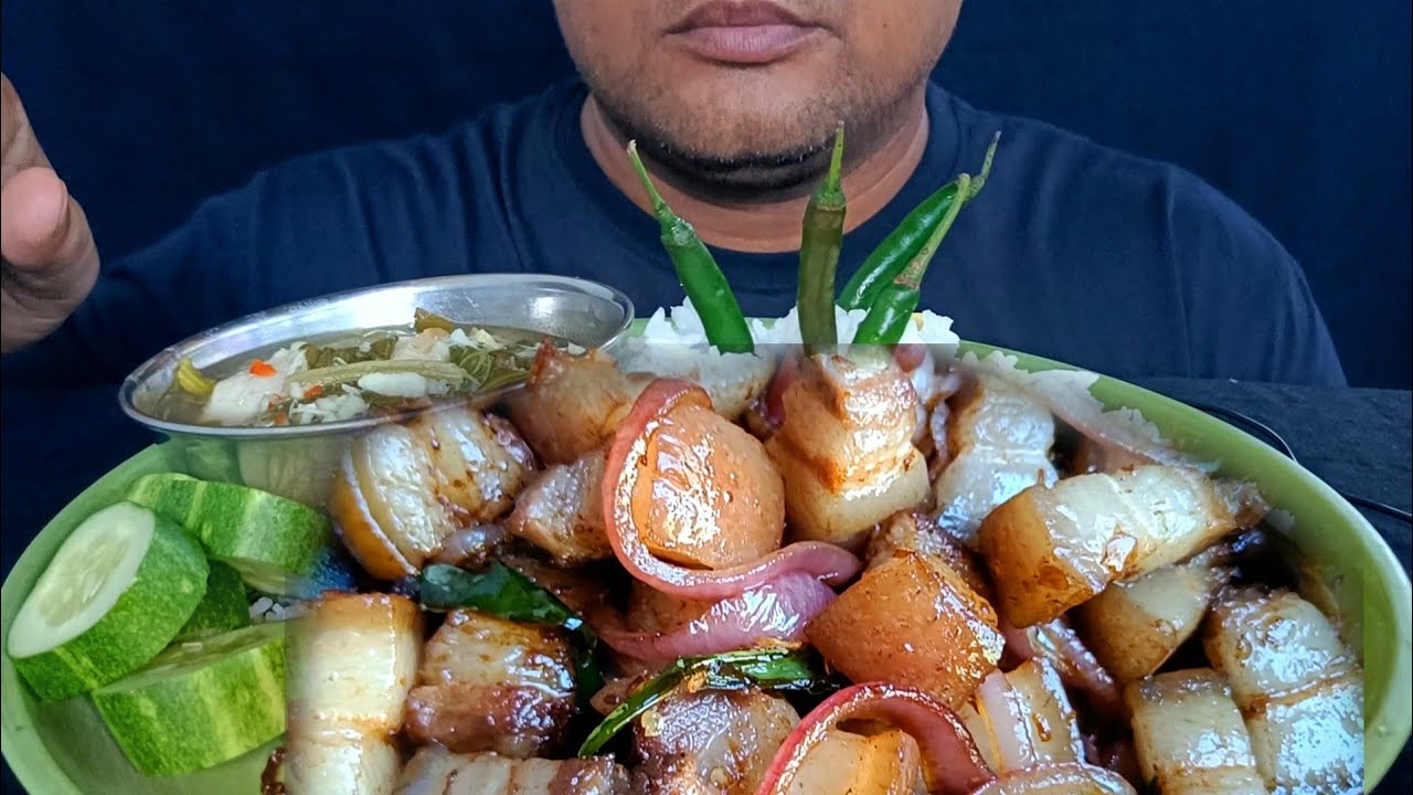 PORK EATING | Fatty Pork Belly Fry & Rice Mukbang | cooking and eating ...