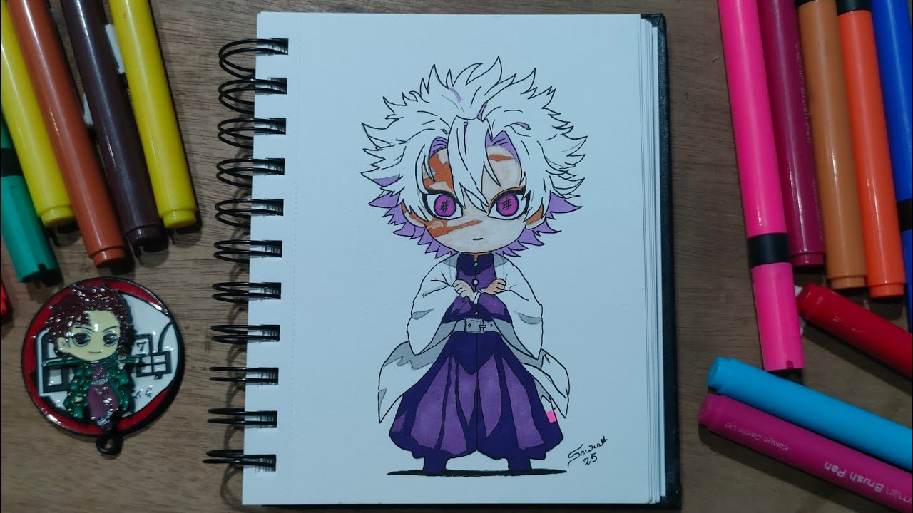 Anime drawing with colour easy ll Sanemi drawing very easy ll Demon ...