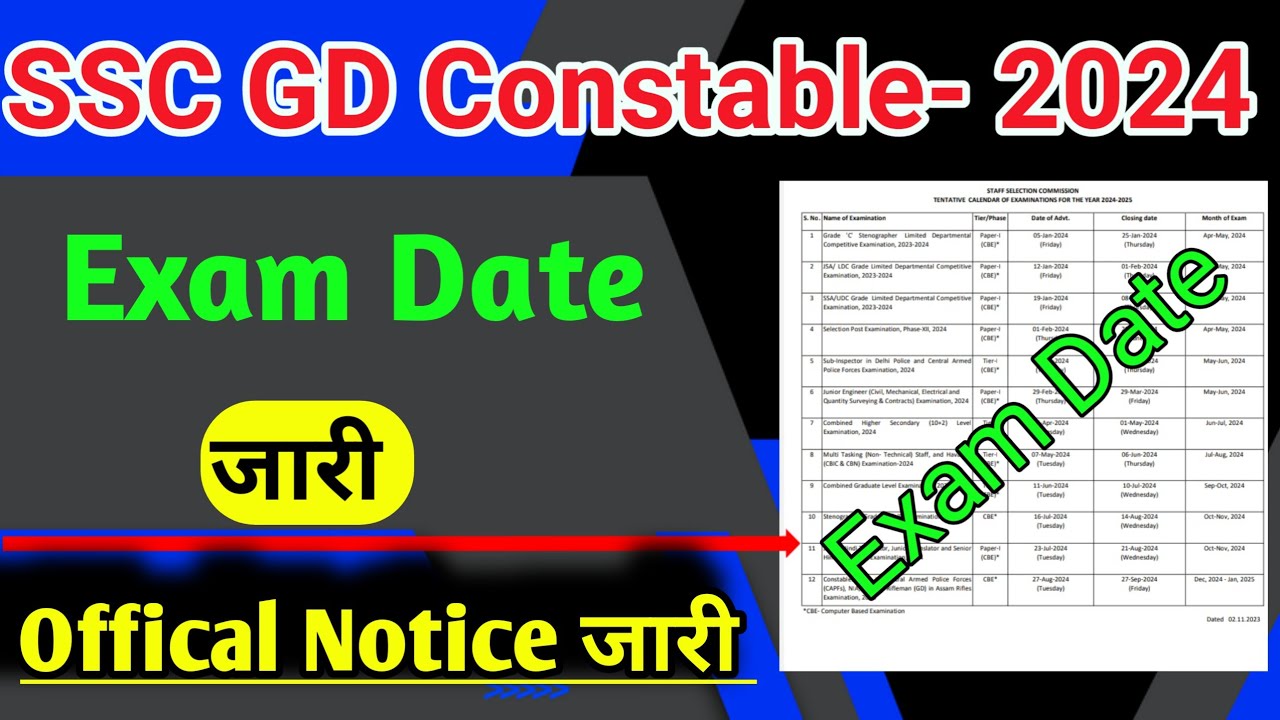 SSC GD Exam date 2024|SSC GD Constable Exam date 2024|SSC GD Constable ...